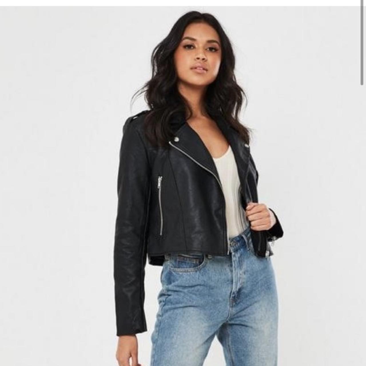 Missguided black ultimate boxy faux leather biker... - Depop