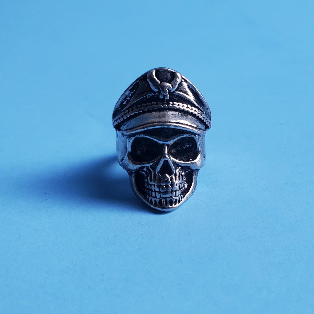 Large metal skull ring with sailor cap. Excellent... - Depop