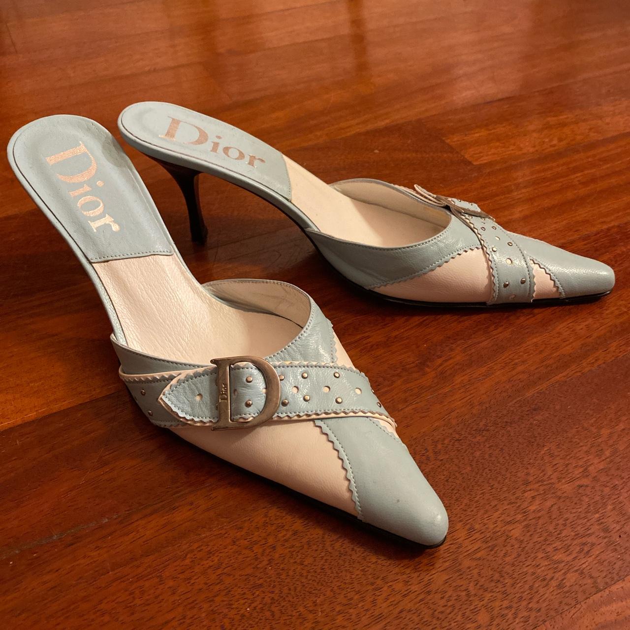 Vintage y2k Dior mules in baby blue and white!... | Depop