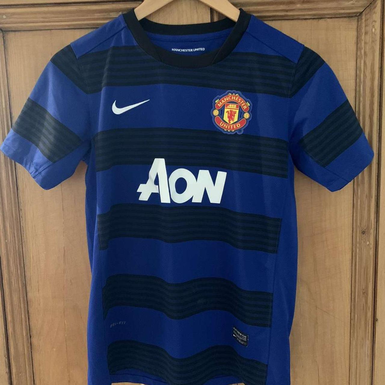 Kids Manchester United away kit 2011 black and blue... - Depop
