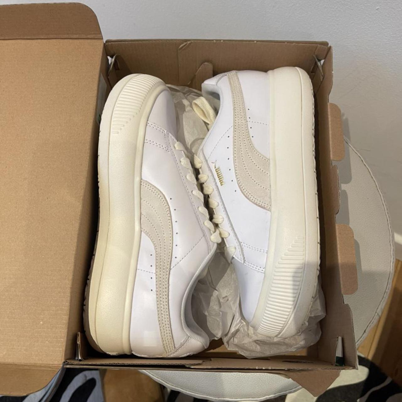 White and Cream Puma Shoes - Depop