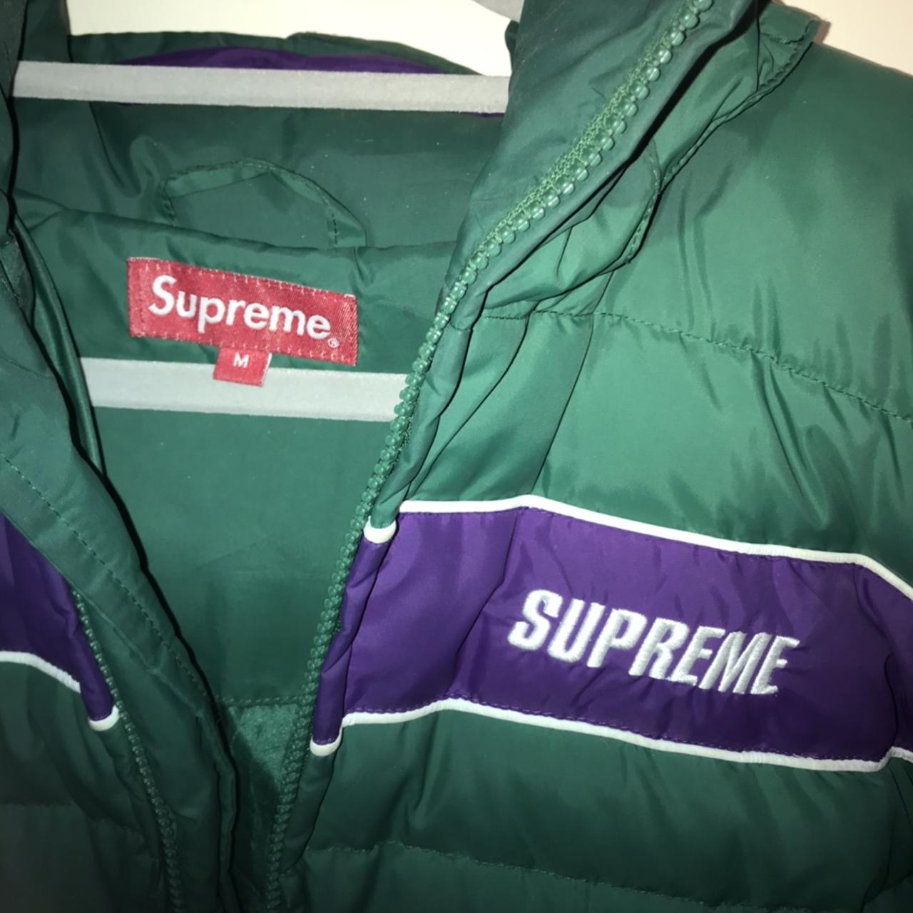 Supreme puffer jacket / coat in green and... - Depop
