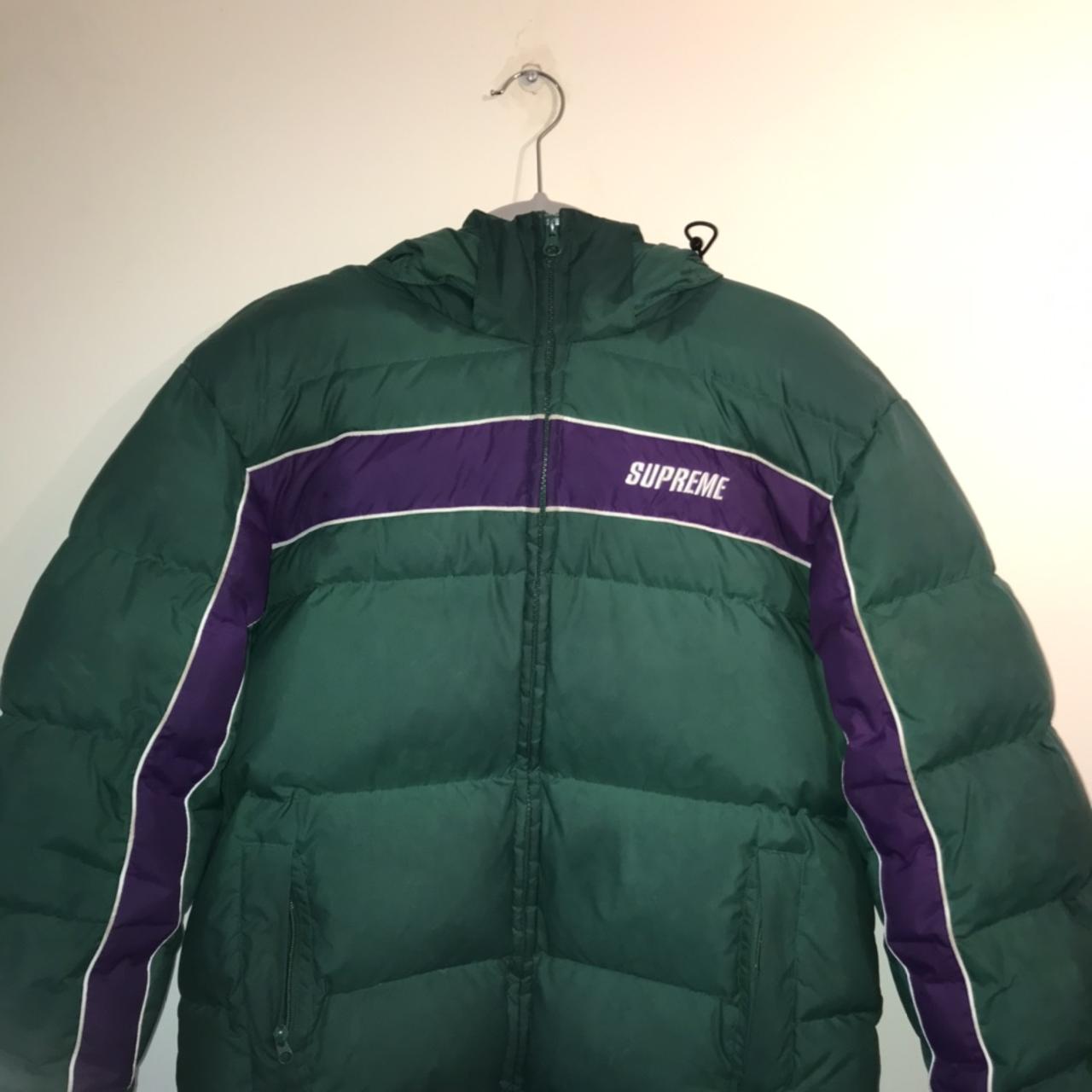 Supreme puffer jacket / coat in green and... - Depop