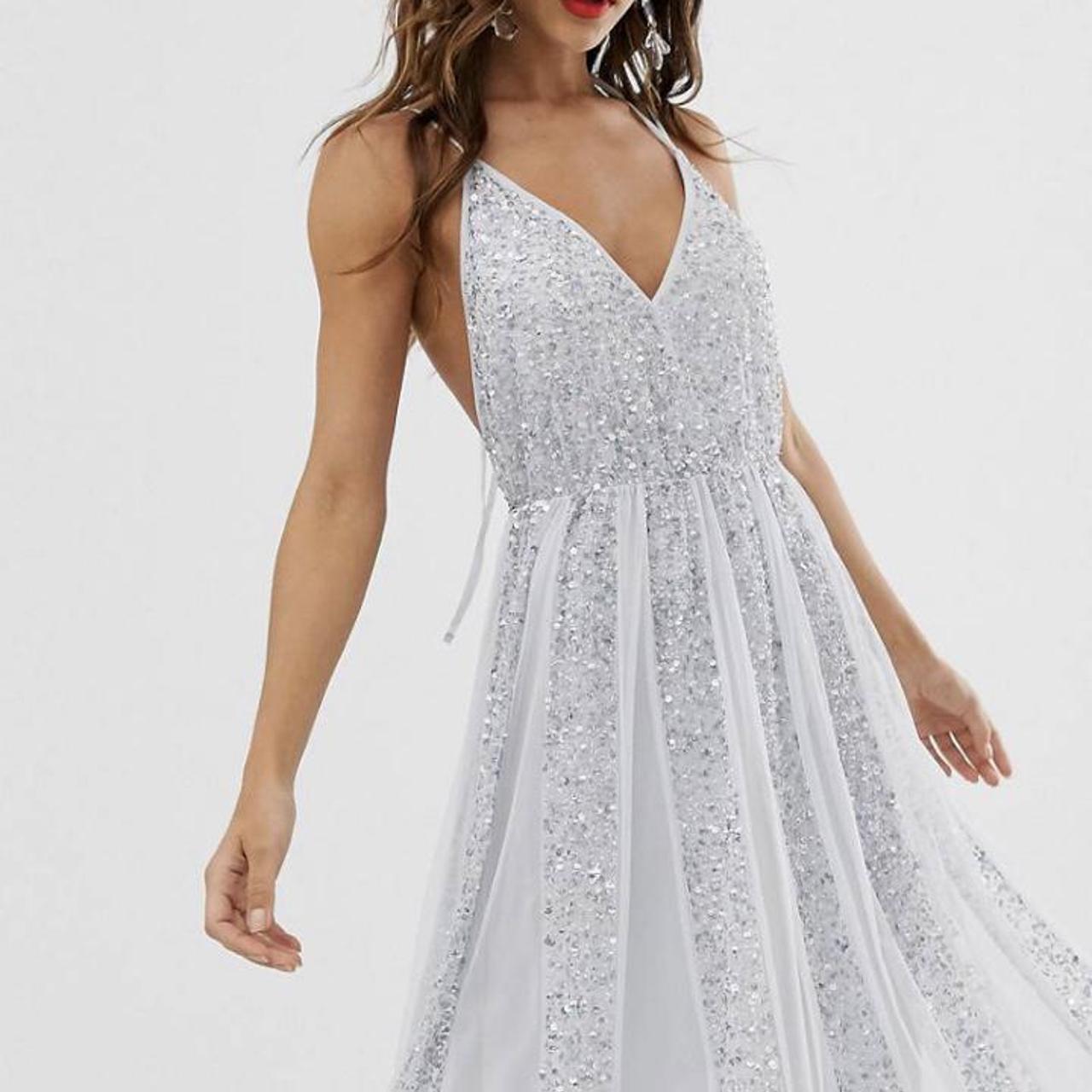 ASOS Women's Grey and Blue Dress | Depop