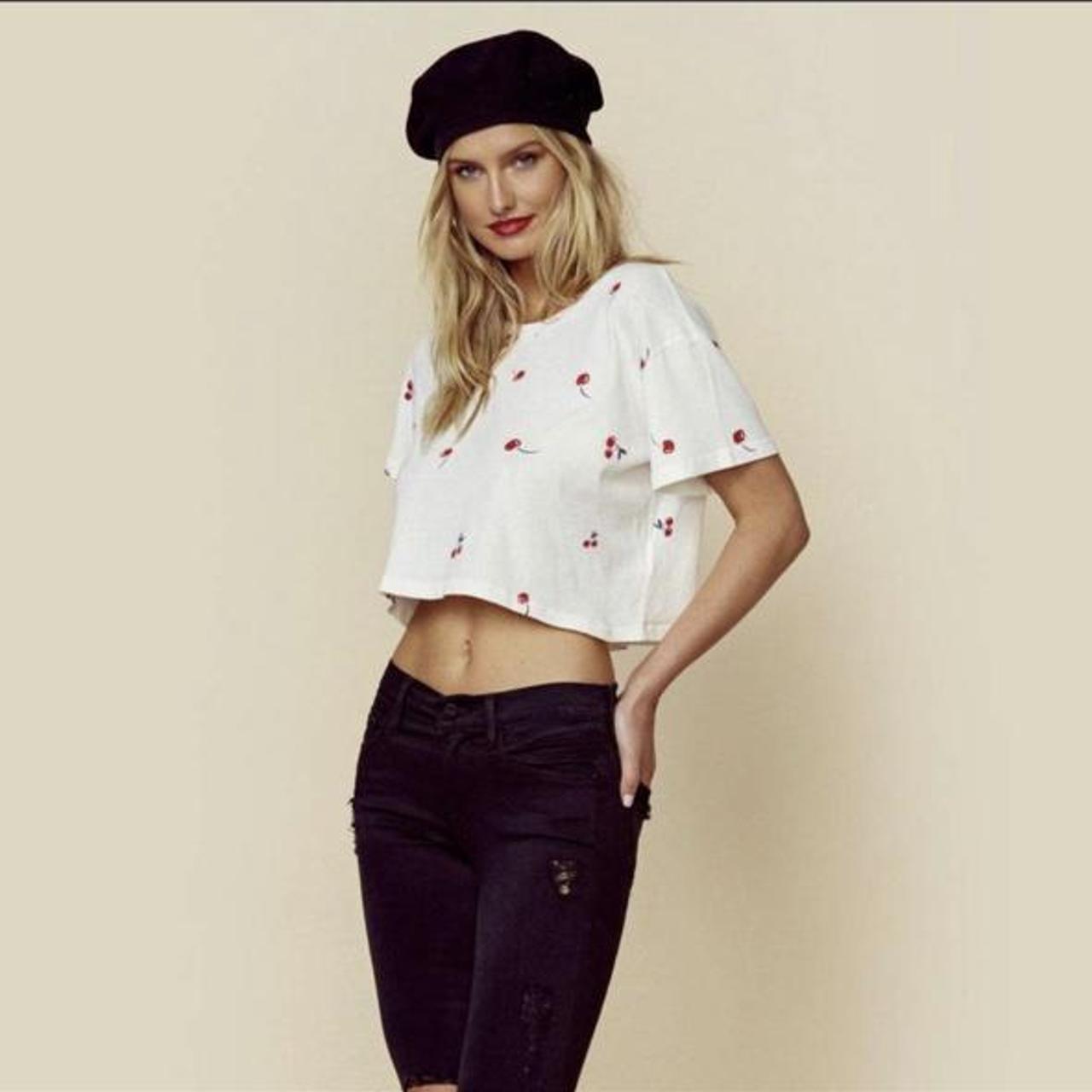 LNA Cherry Print Cropped Tank Top Size Medium - Depop