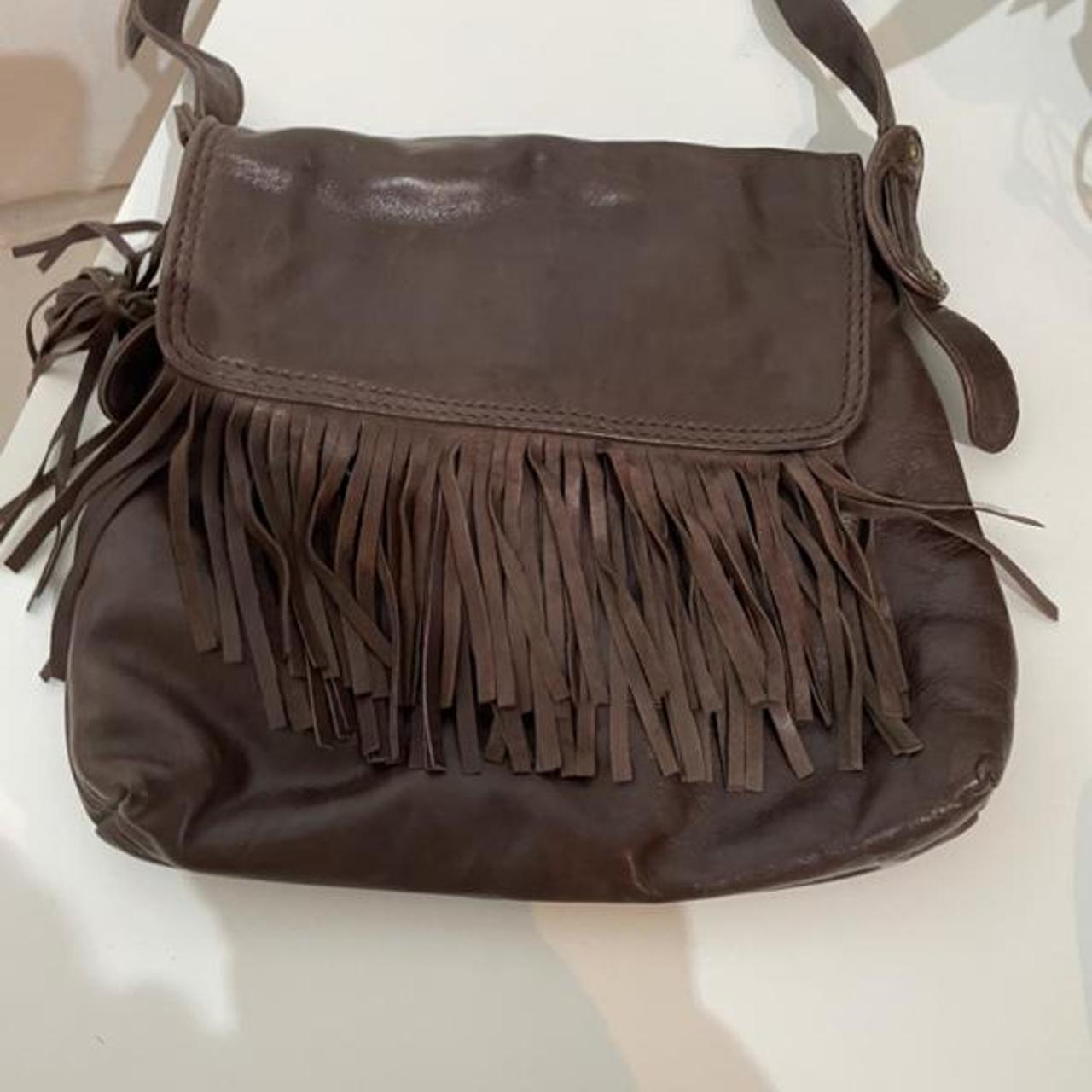Oasis bag, brown leather with tassel/fringe detail... - Depop