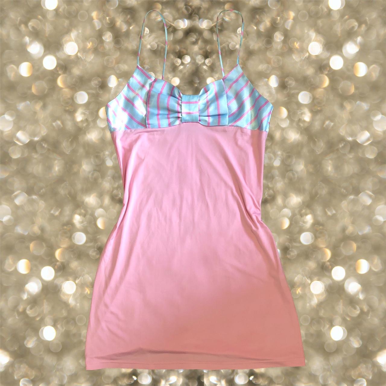cutest baby pink + blue bow detail mini dress - Depop