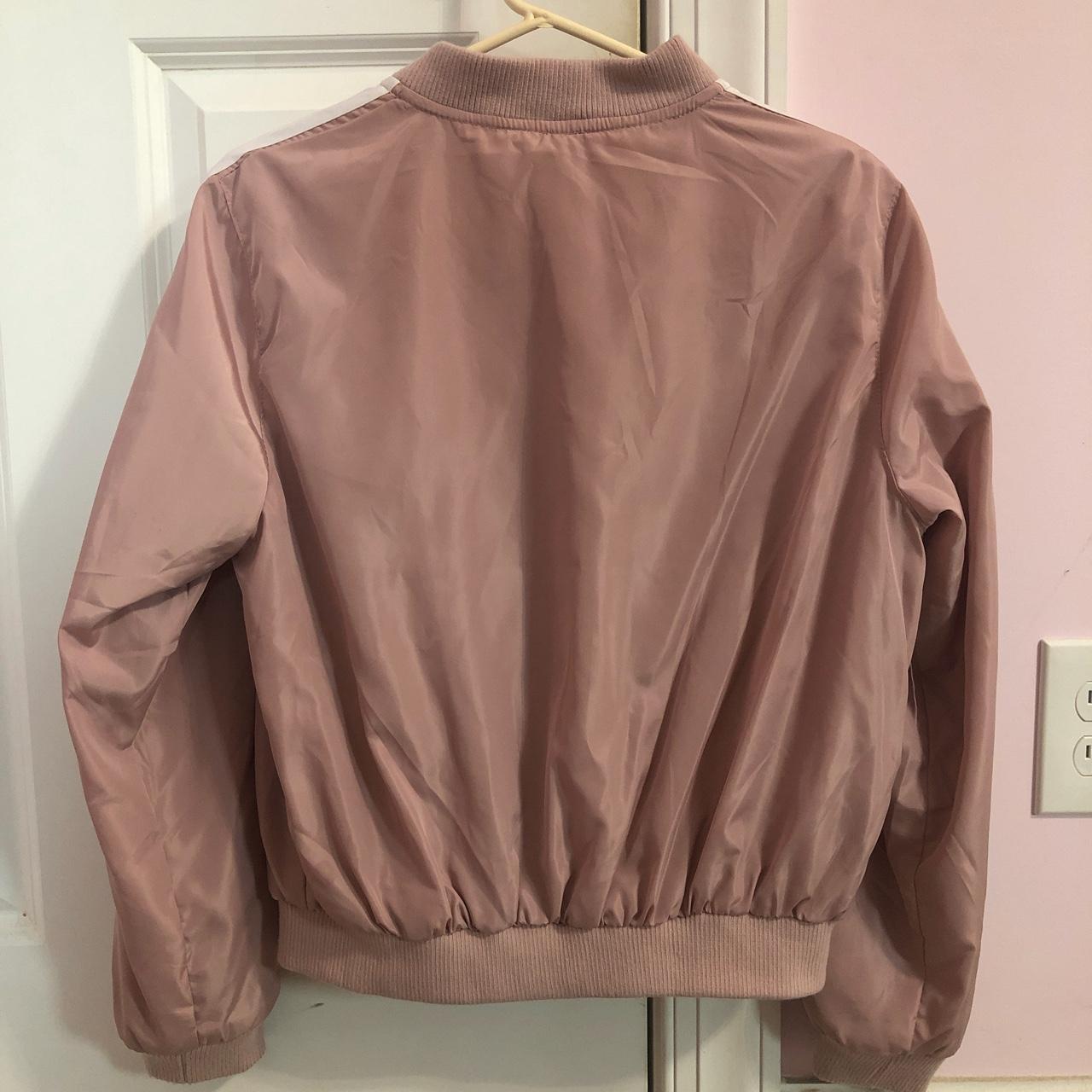 Pink lightweight cropped bomber jacket with striped... - Depop