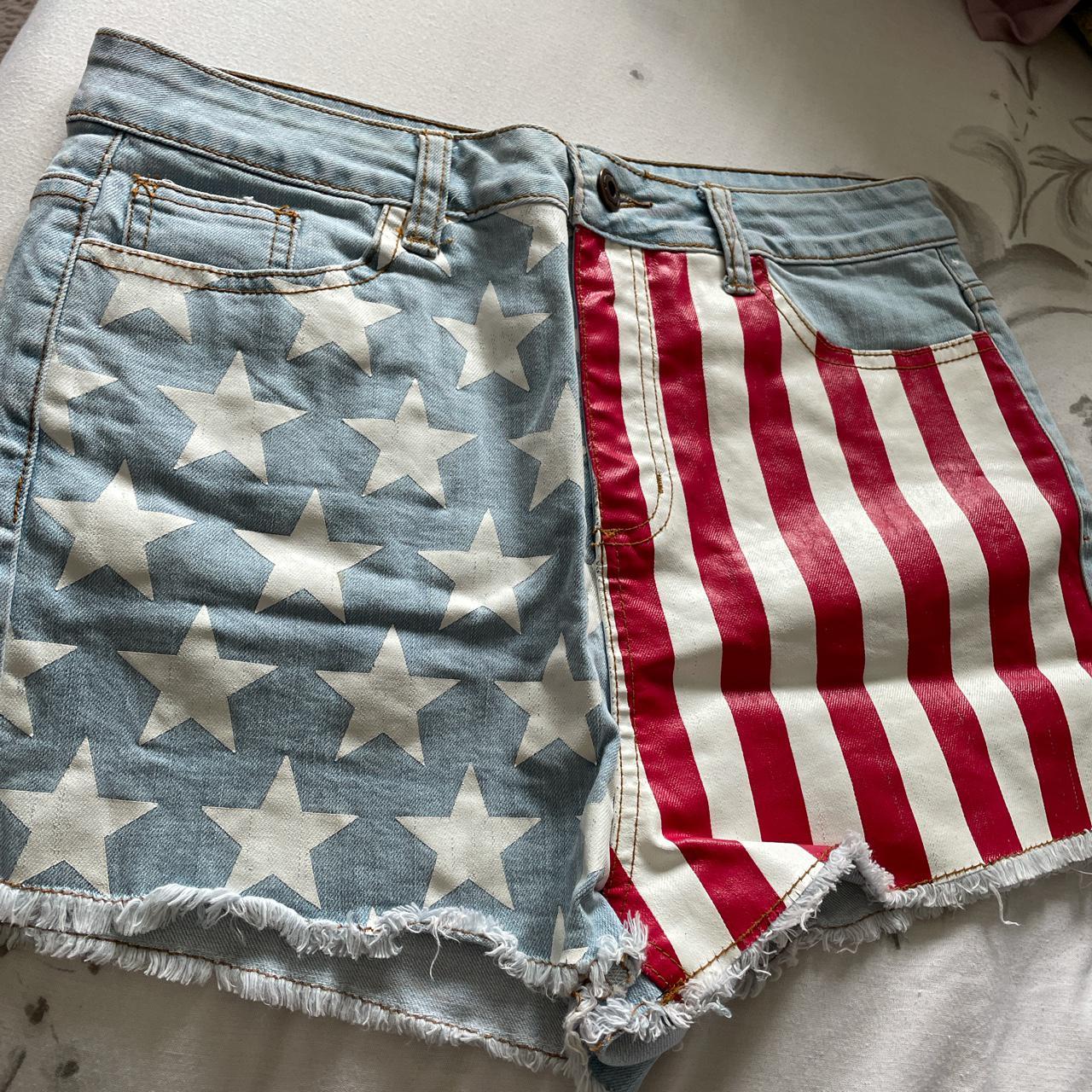 Missguided stars & stripes denim shorts Size 12... - Depop