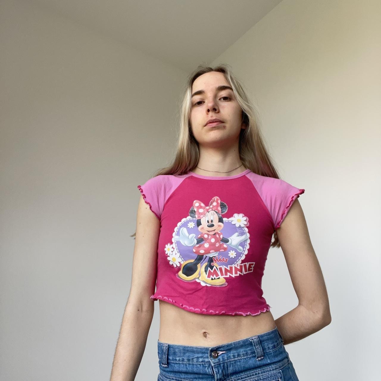 90s y2k kids Miss Minnie Mouse pink baby tee • fits... - Depop