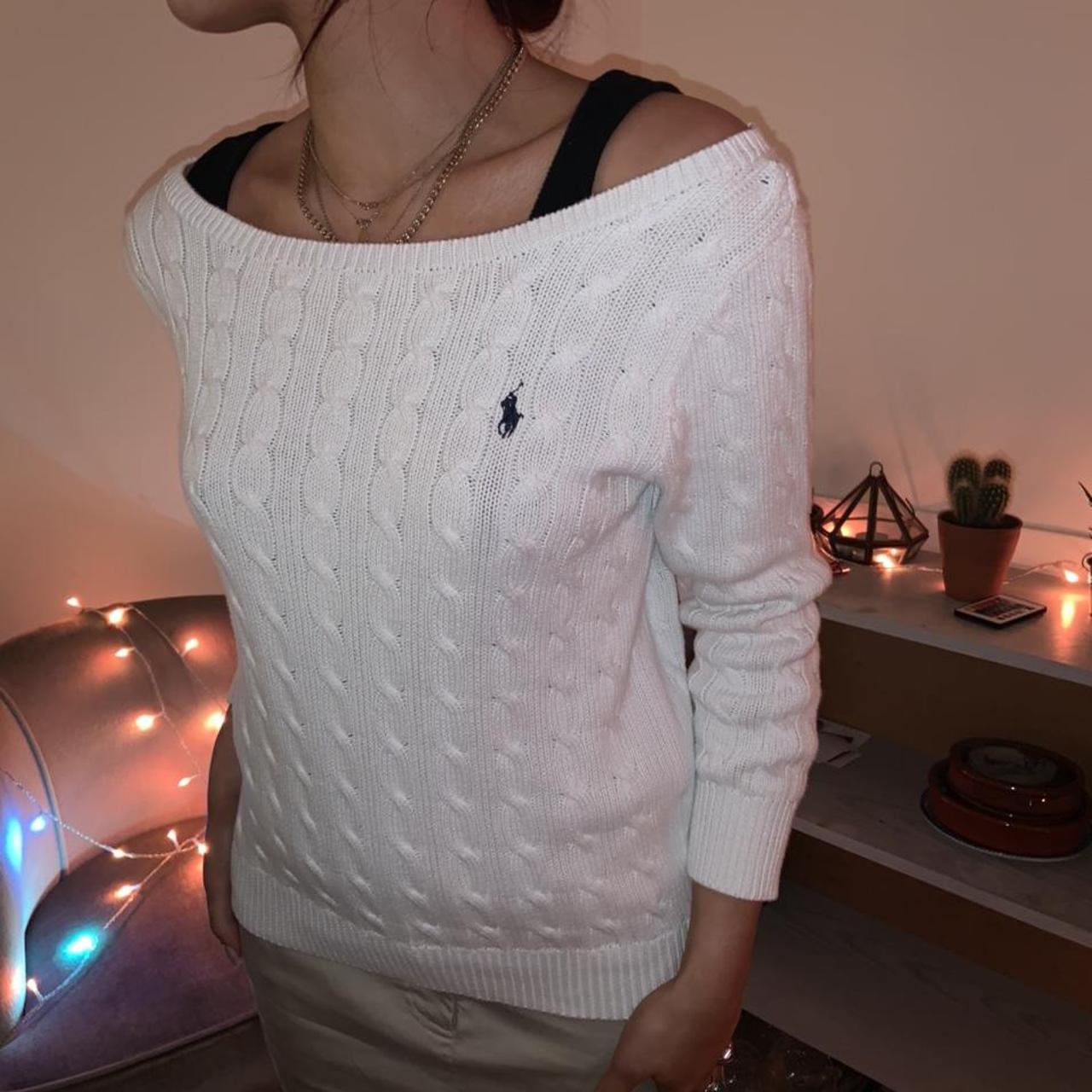 Off the shoulder polo sport cable knit jumper, in... - Depop