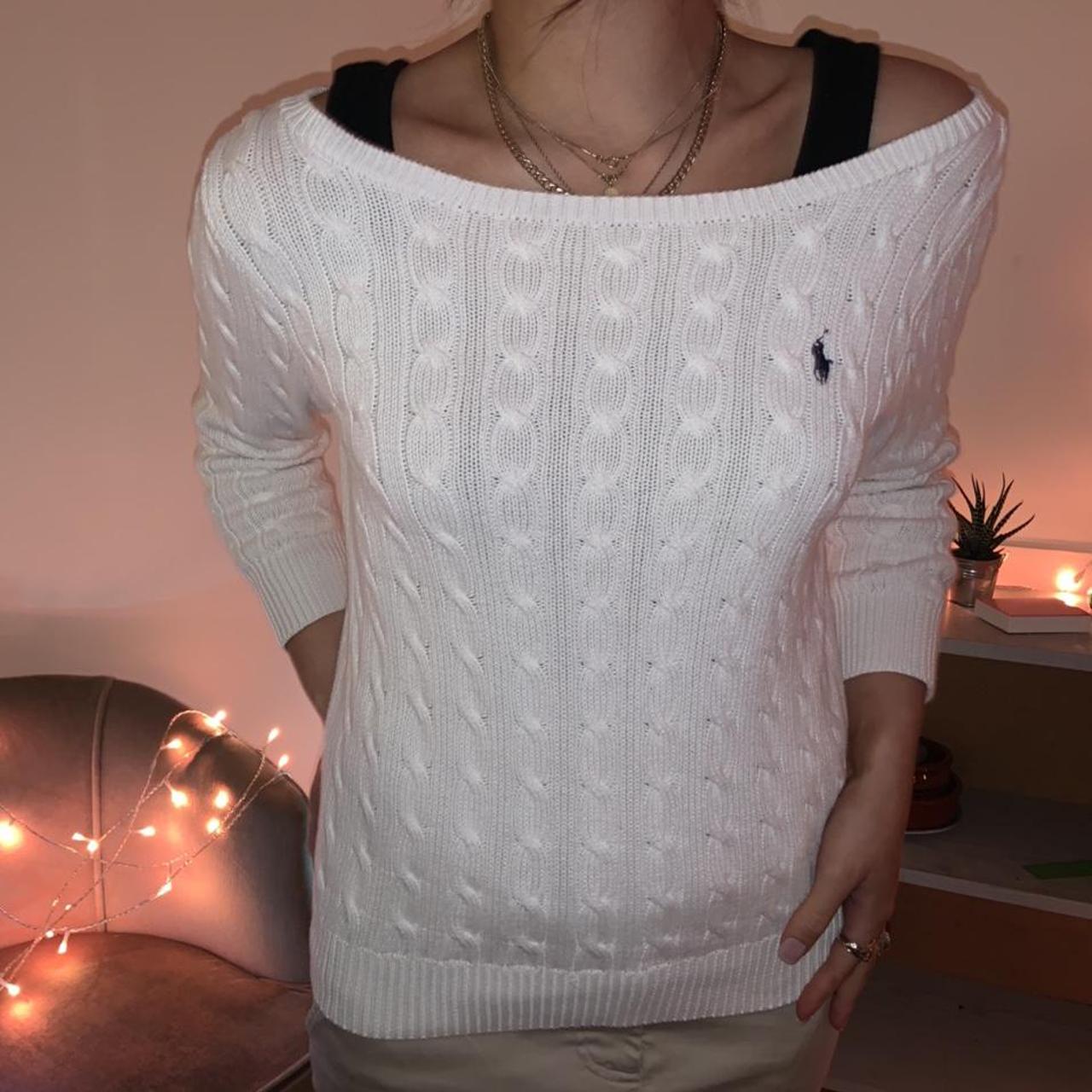 Off the shoulder polo sport cable knit jumper, in... - Depop