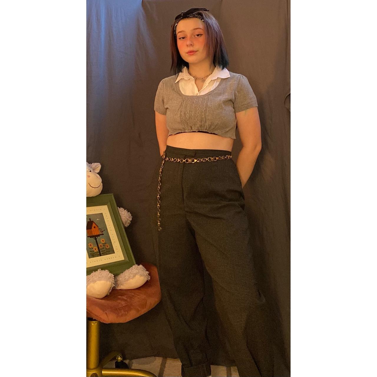 Grey preppy crop top! The collar is built in & the... | Depop