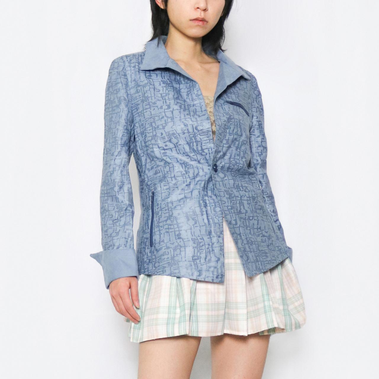 Y2k vintage Text Motif Suede Shirt （Blue) Deadstock... - Depop