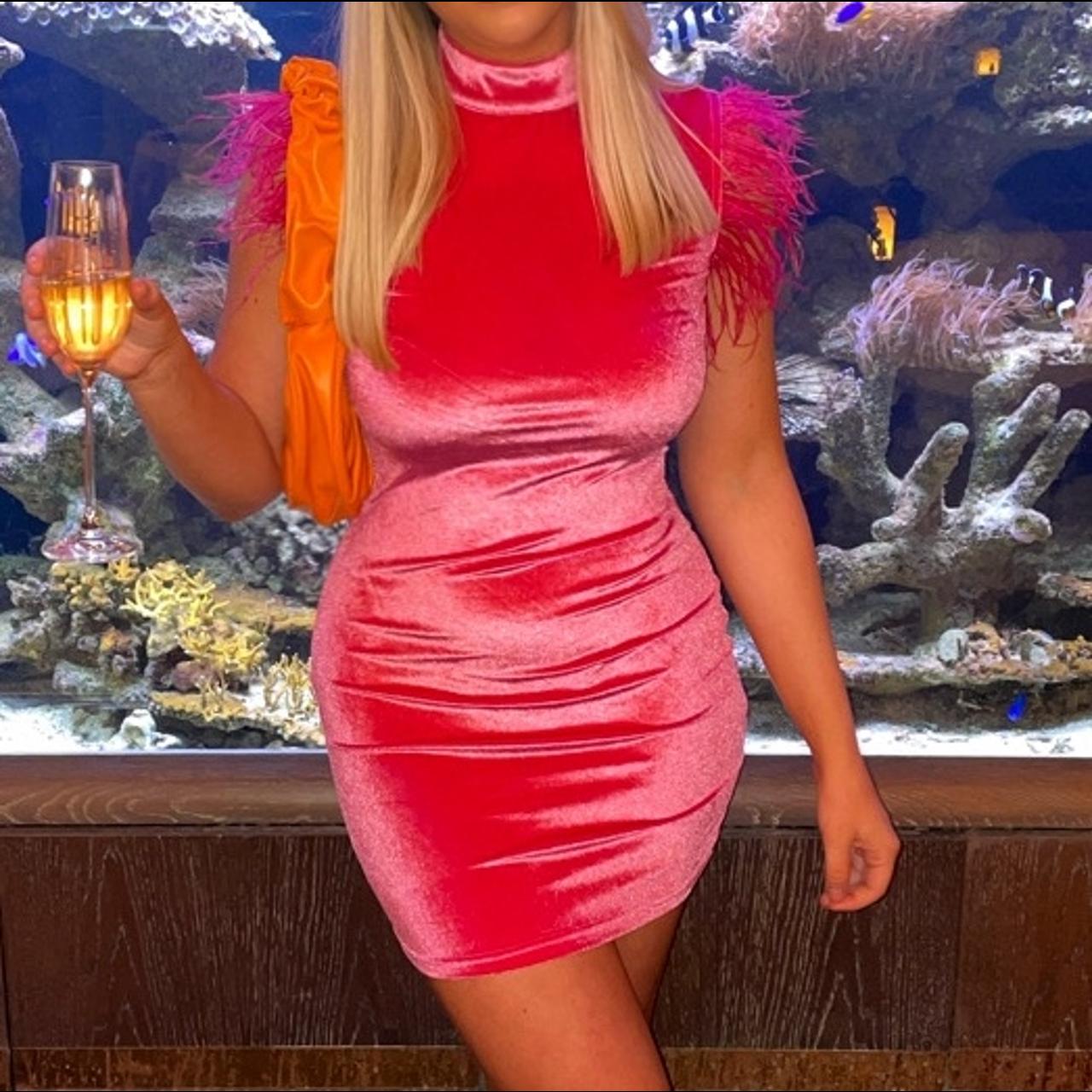PLT pink bodycon dress Feather sleeve detail Size... - Depop
