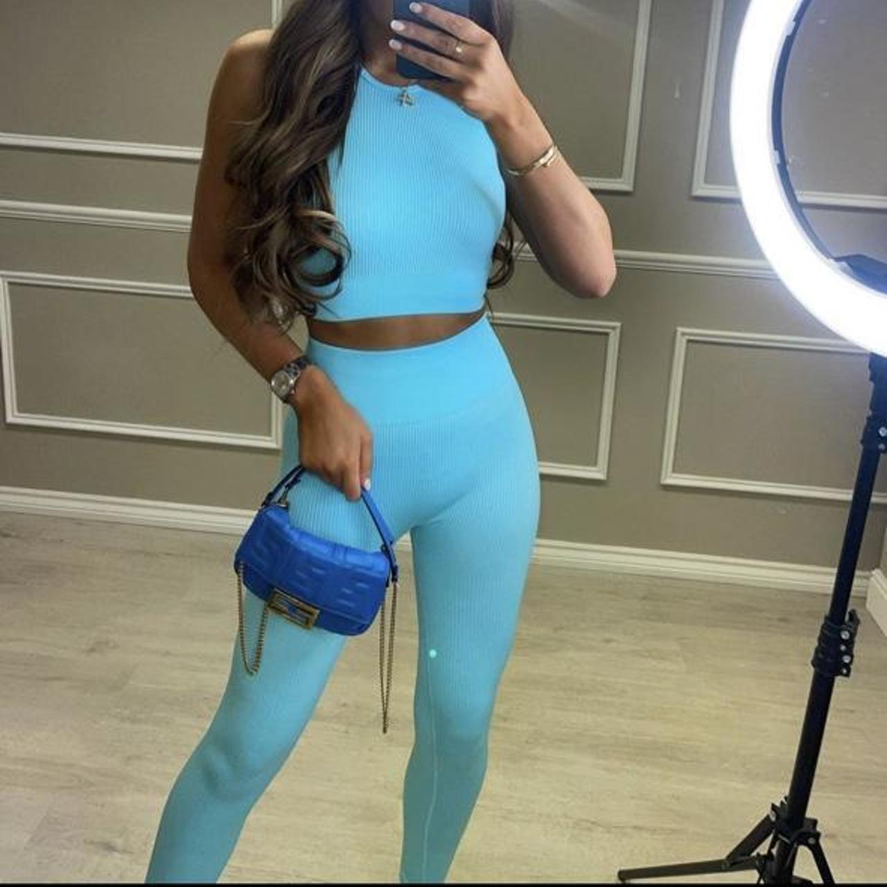 Ribbed seamless gym set, aqua blue and amazing with... - Depop