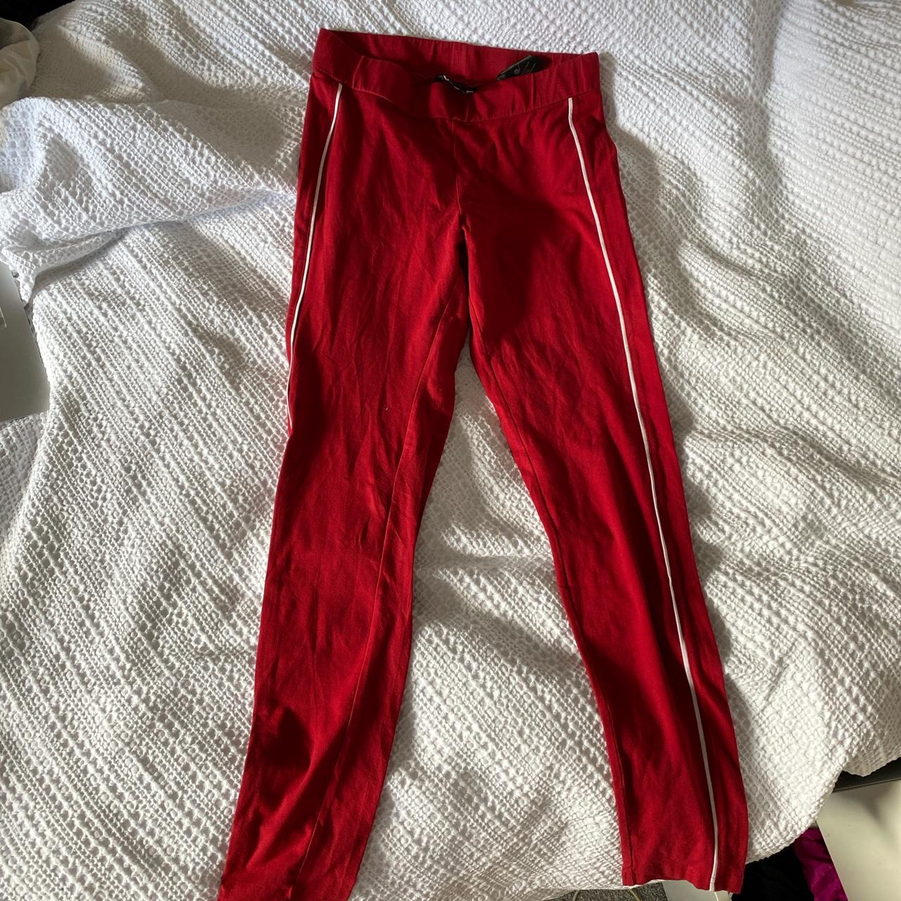 Monki red leggings with white side stripe • Size M •... - Depop