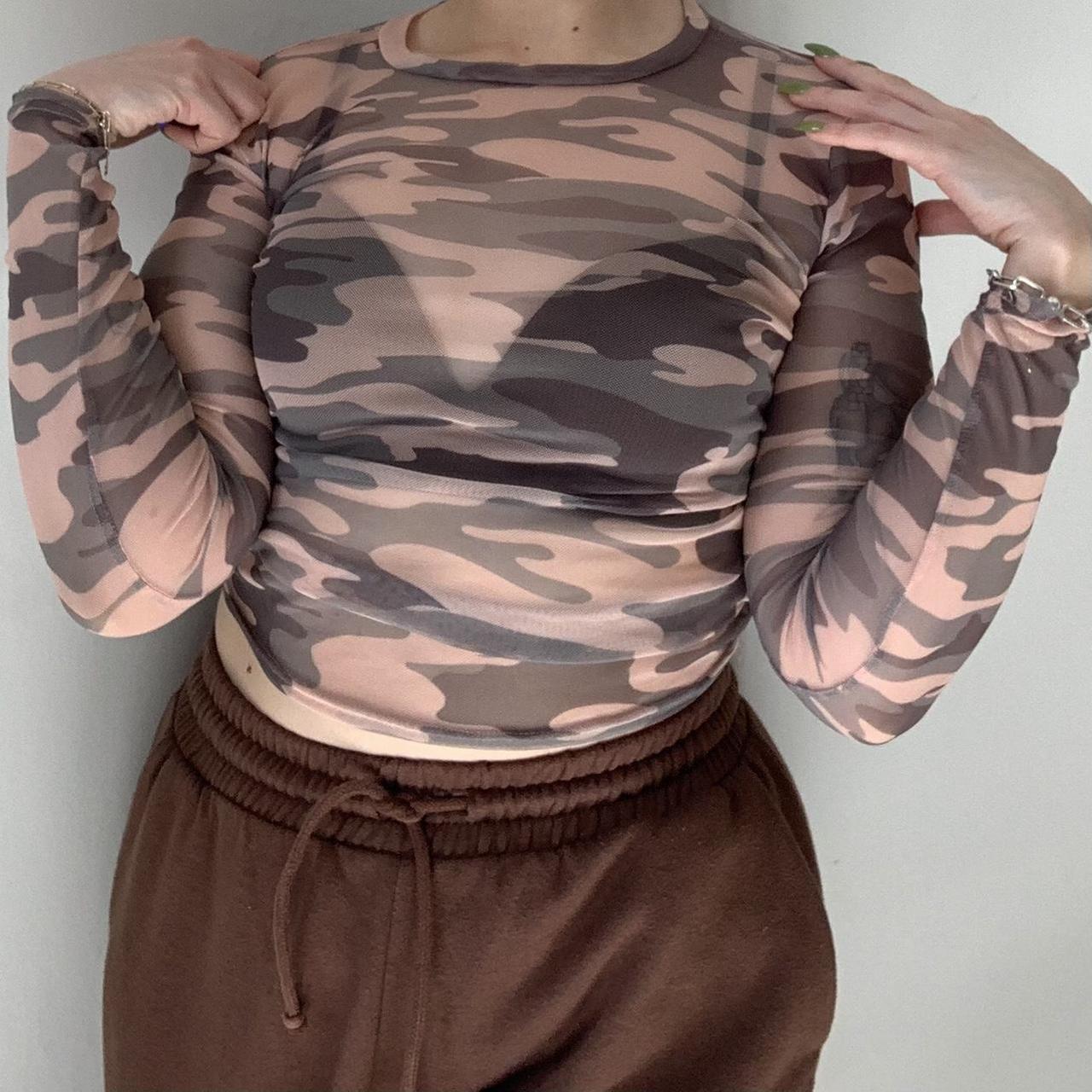 Mesh netted net sheer long sleeve camo camouflage... - Depop