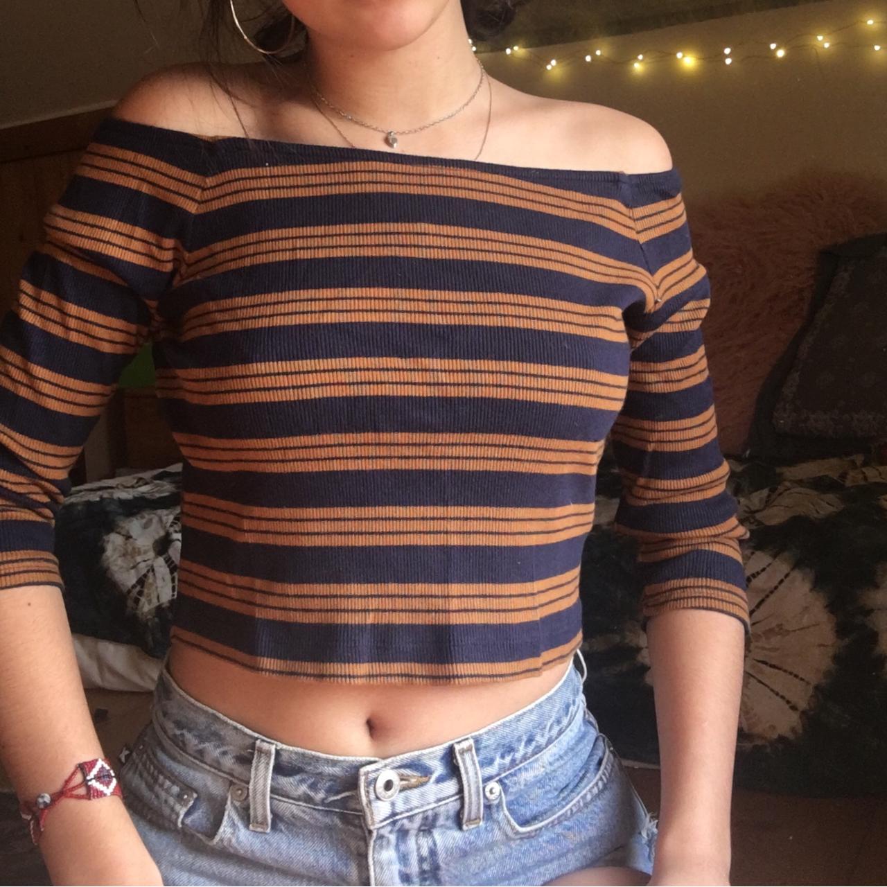 Super cute off the shoulder striped top, I'm 5'4 and... - Depop