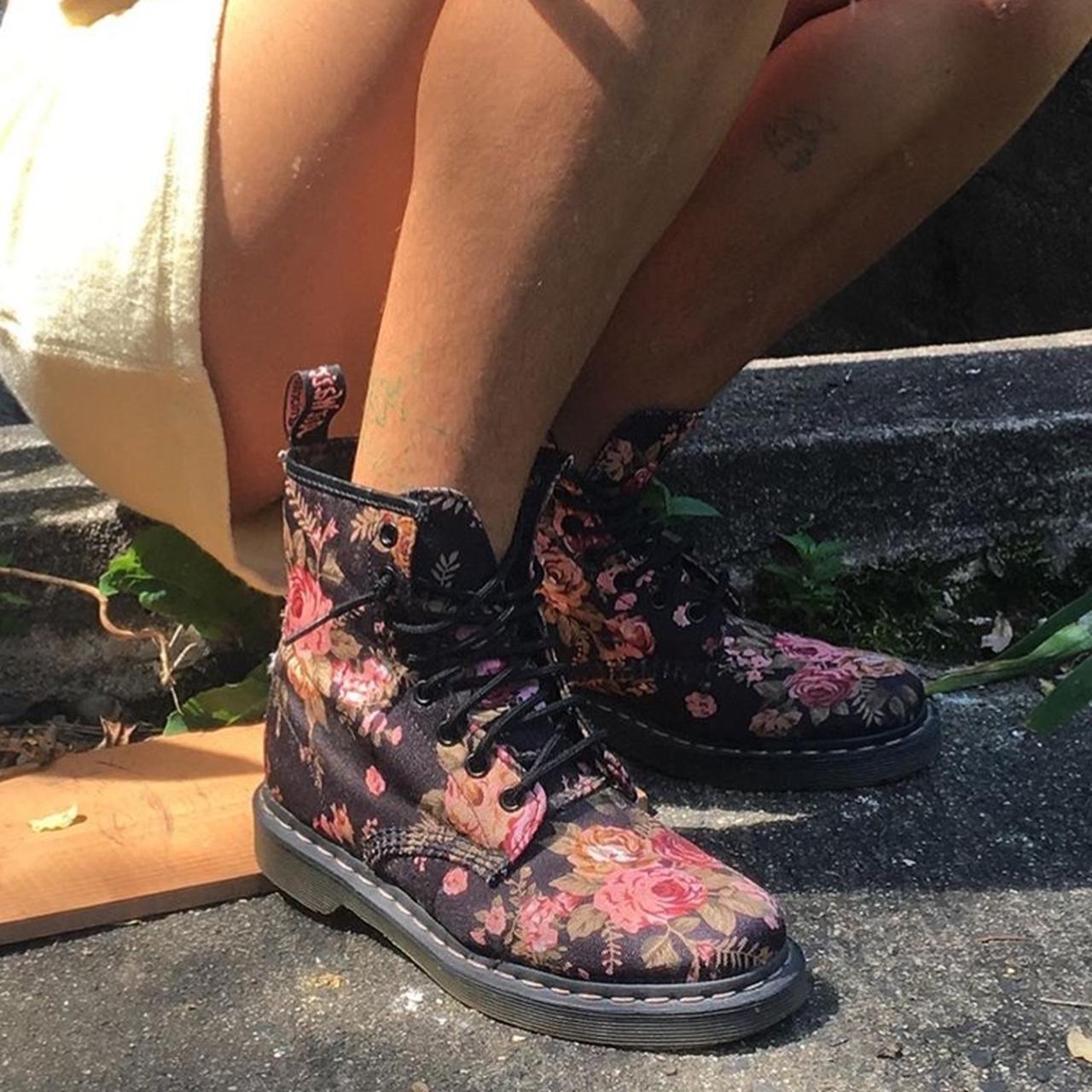 brown floral doc martens🌸 very lightly... - Depop