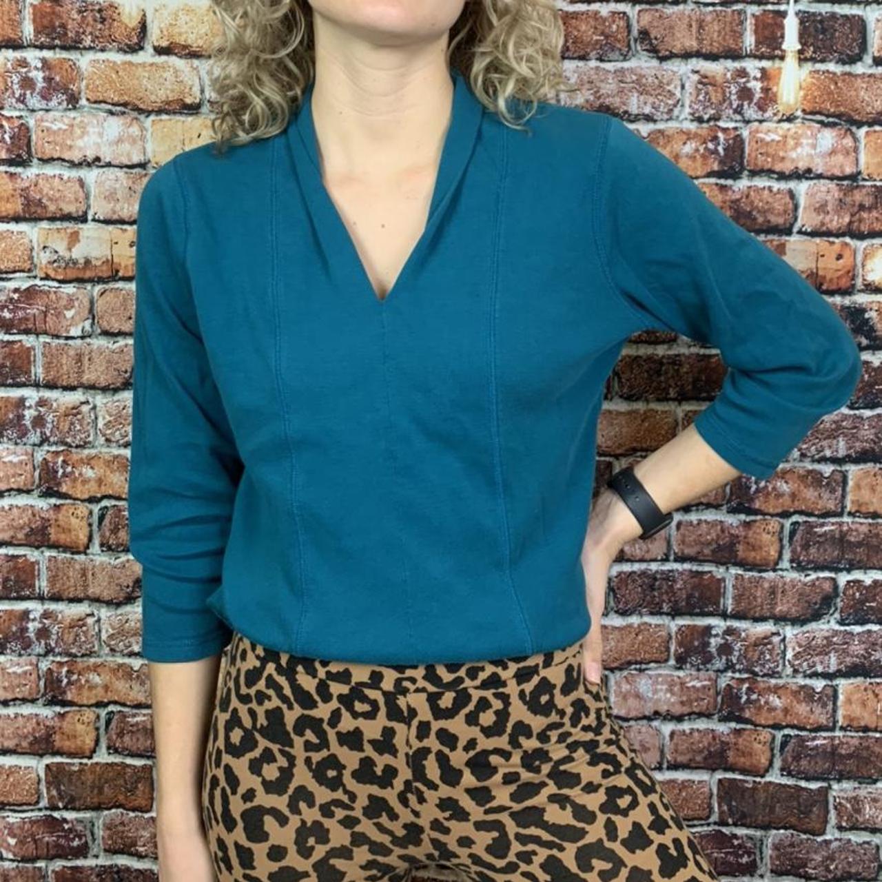 Vintage deep v neck shirt Mock neck fold Brand:... - Depop