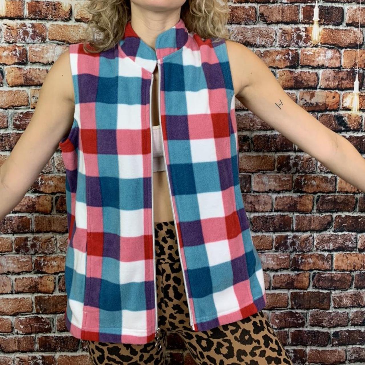 90s style checkered vest Fleece zip up Brand:... - Depop