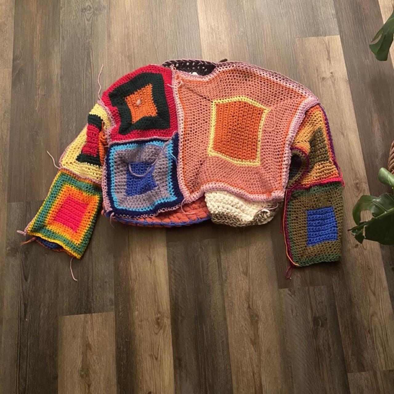 Patchwork oversized abstract crochet sweater Made... - Depop