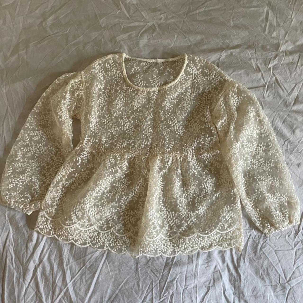 Amazing sheer embroidered top size S / 8 never worn... - Depop