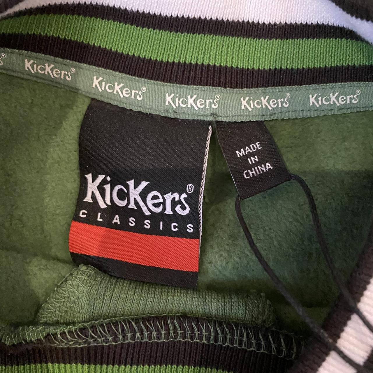 Kickers Green Sweatshirt with Crew Neck and Stripe... - Depop