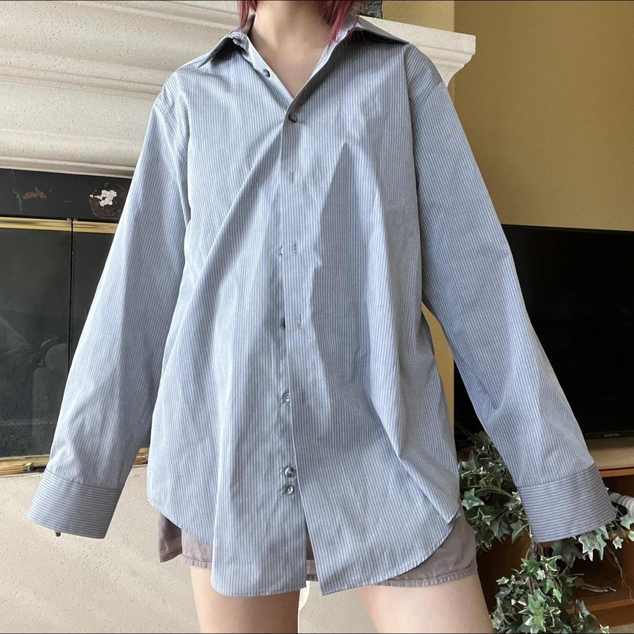 The pinstripe button up top 🤍🖤 -Colvin Klein... - Depop