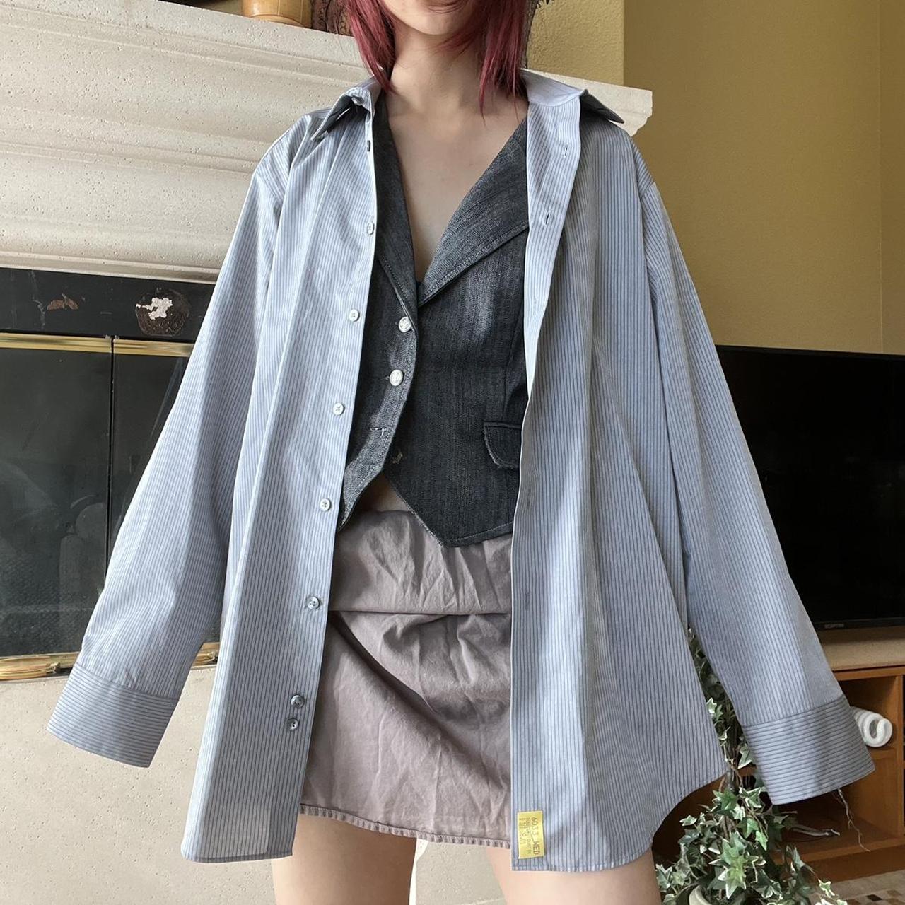 The pinstripe button up top 🤍🖤 -Colvin Klein... - Depop