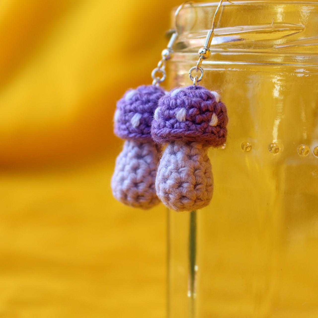 Purple and lilac handmade mini mushroom crochet... - Depop