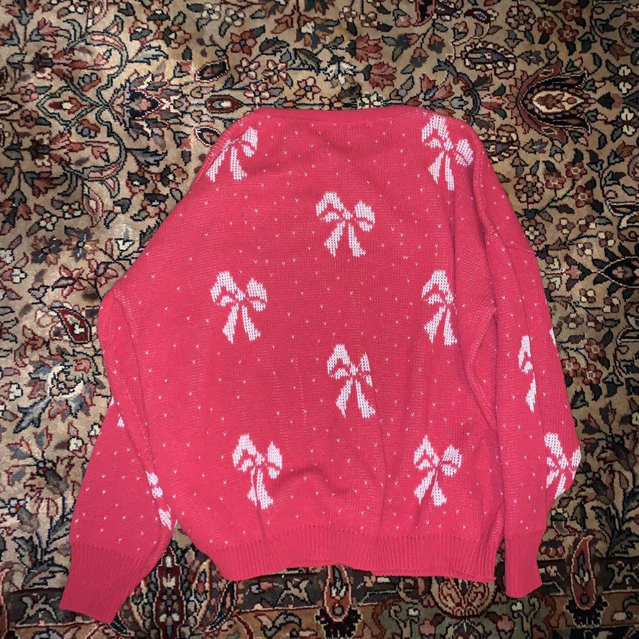 Vintage 90s Kate Collins bright pink sweater with... - Depop