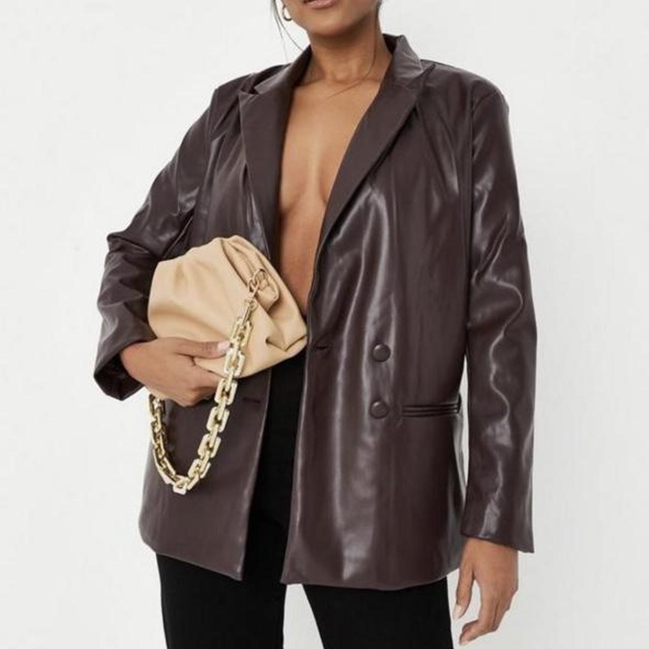 Brown Leather Missguided Blazer Brand new with tags... - Depop