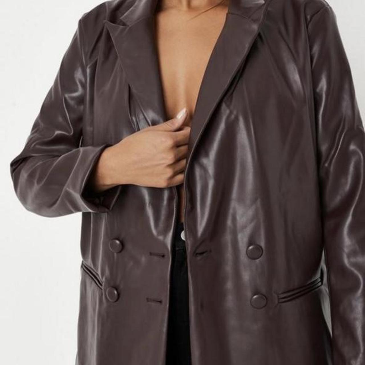 Brown Leather Missguided Blazer Brand new with tags... - Depop