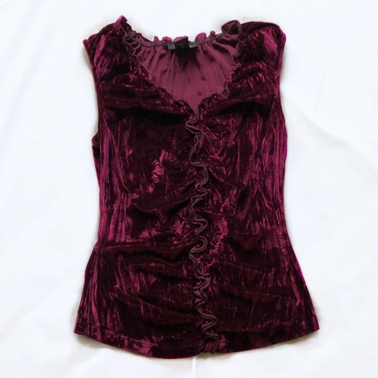 express vintage ruffle velvet top burgundy wine... - Depop