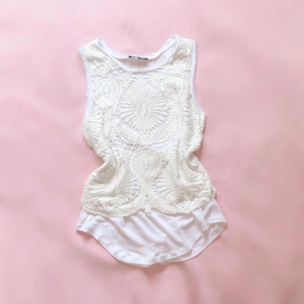 revolve generation love lace overlay top white... - Depop