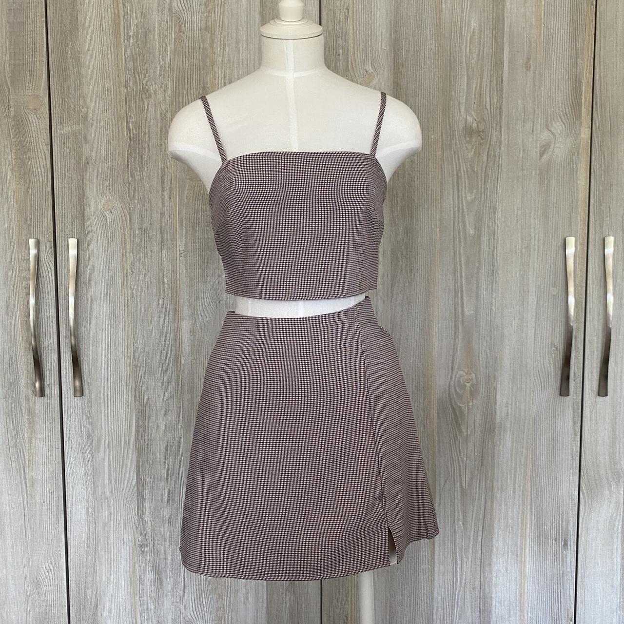 missguided grey micro dogtooth print split front... - Depop