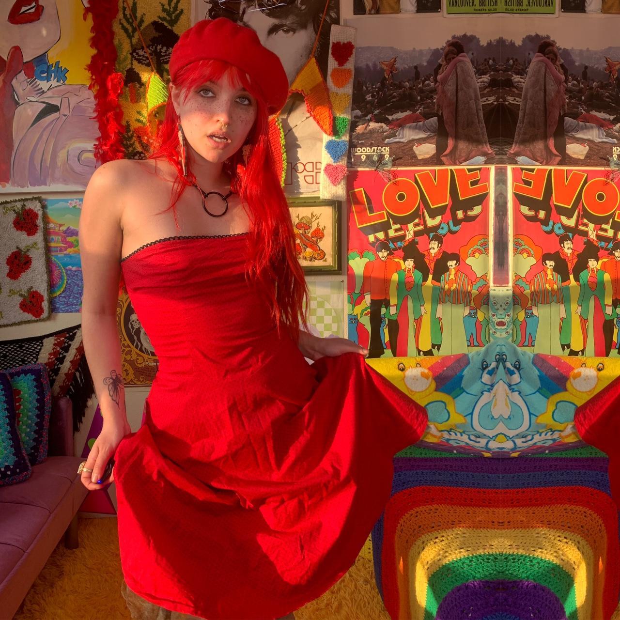 Y2K RED & BLACK POLKA DOTS STRAPLESS DRESS By... - Depop