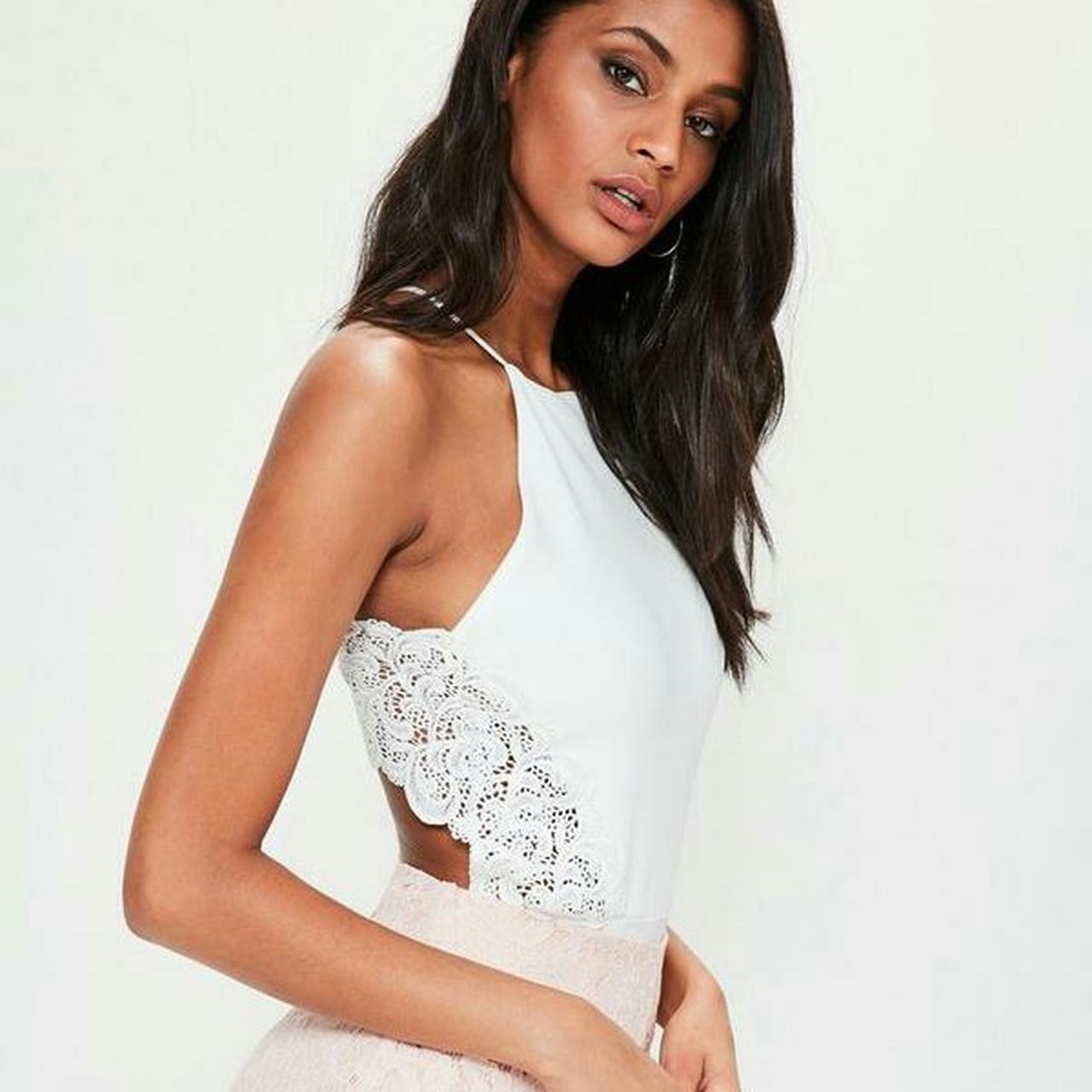 Missguided White Lace Insert Body Suit Size 8 Depop