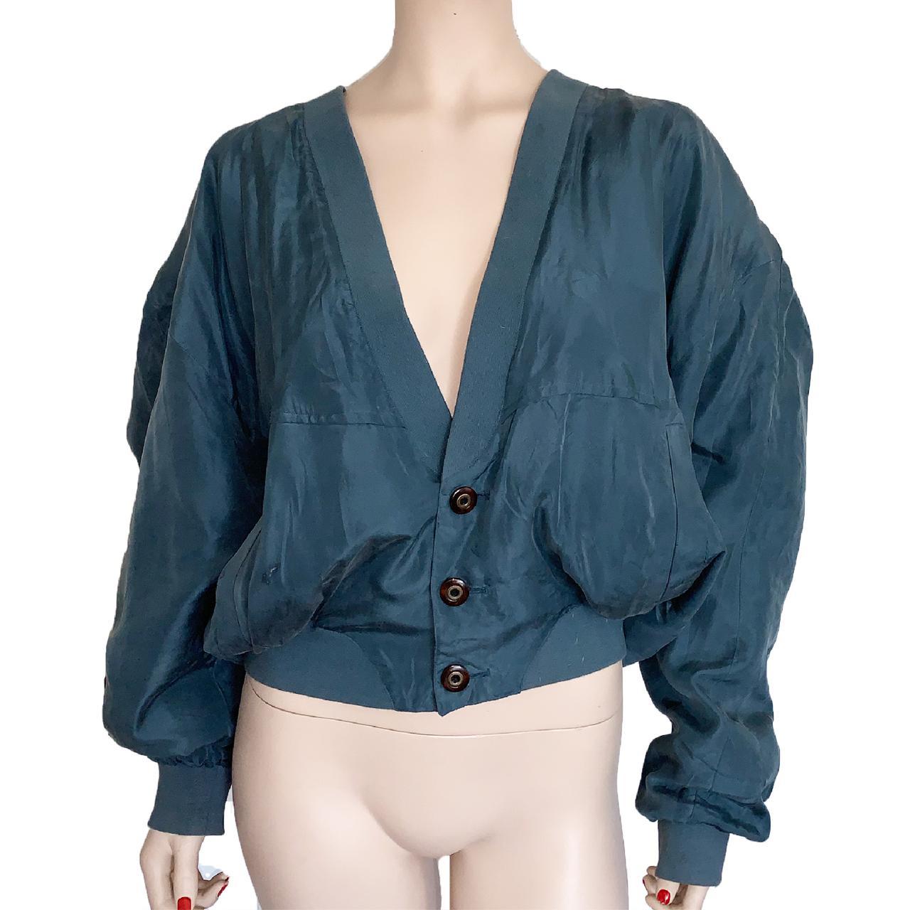 Amazing 100% silk bomber jacket really cute blue colour - Depop