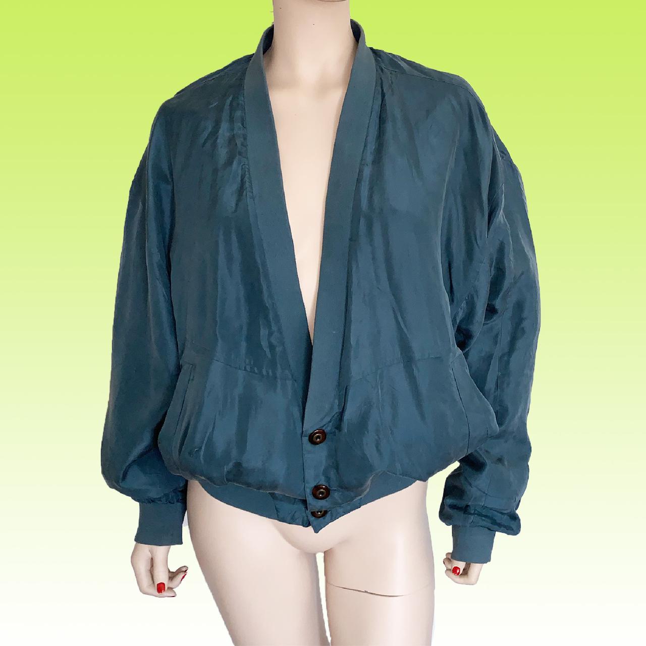 Amazing 100% silk bomber jacket really cute blue colour - Depop