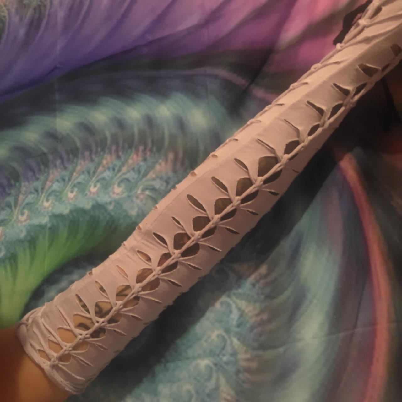 Grey alien lace up and weaved gloves Fits all... - Depop