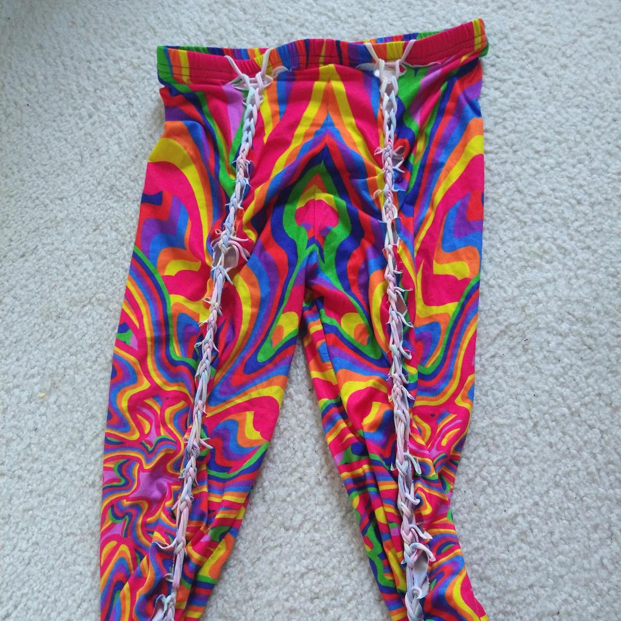 Psychedelic circus weaved leggings 🌈 Only slitweaved... - Depop