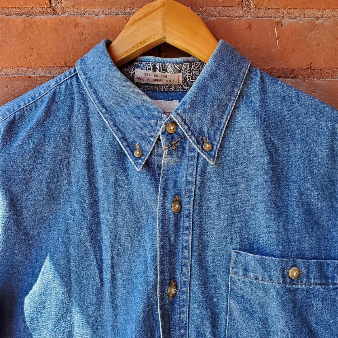 Vintage 90s denim button up. 100% cotton. Made in... - Depop
