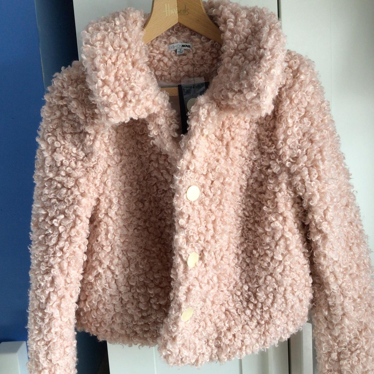Fashion Nova Dusty Pink Teddy jacket with 4 buttons,... - Depop