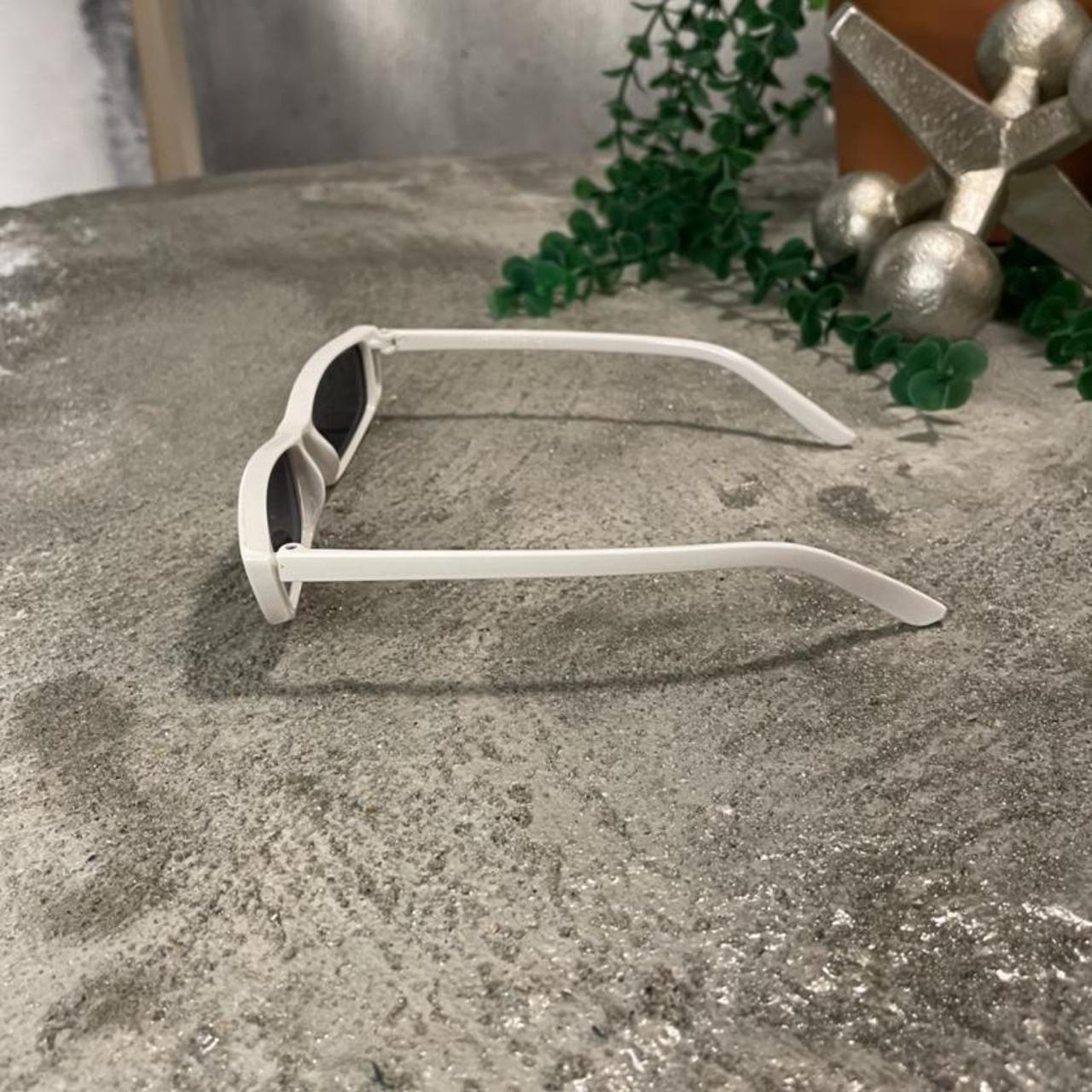 Slim rectangular white frame sunglasses with black... - Depop