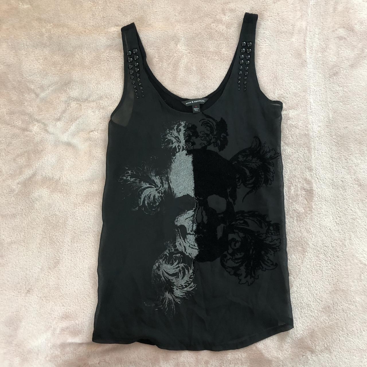 Rock & Republic® Skull Mixed-Media Tank Size:... | Depop