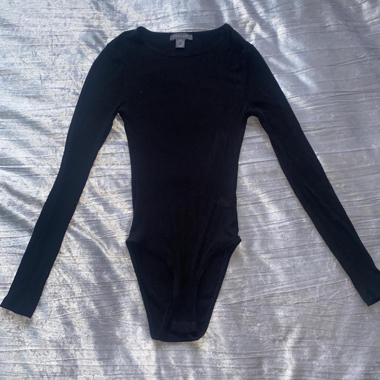Primark black ribbed cut out back bodysuit size... - Depop