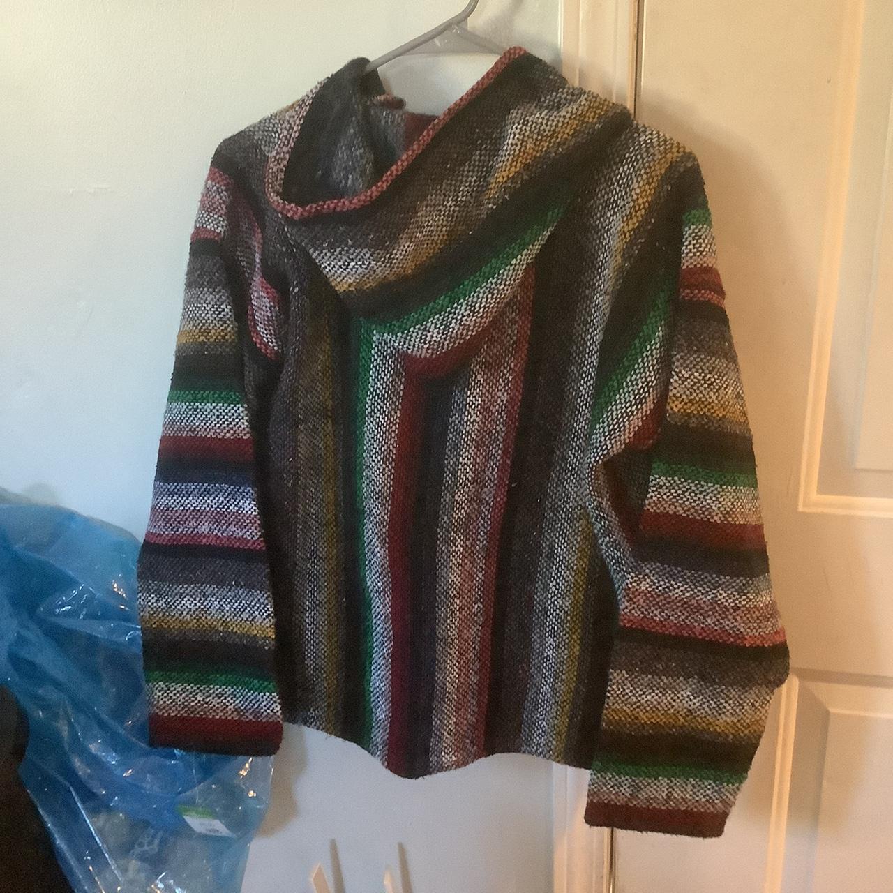 Rainbow multi color drug rug Baja hoodie anorak size... - Depop